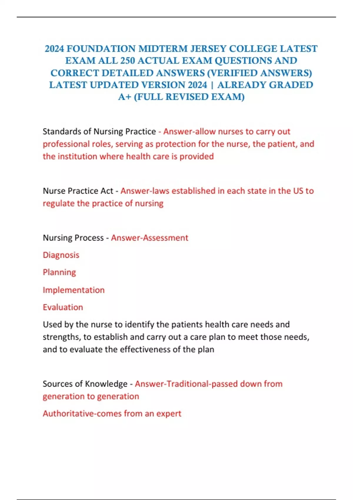 2024 FOUNDATION MIDTERM JERSEY COLLEGE LATEST EXAM ALL 250 ACTUAL EXAM ...