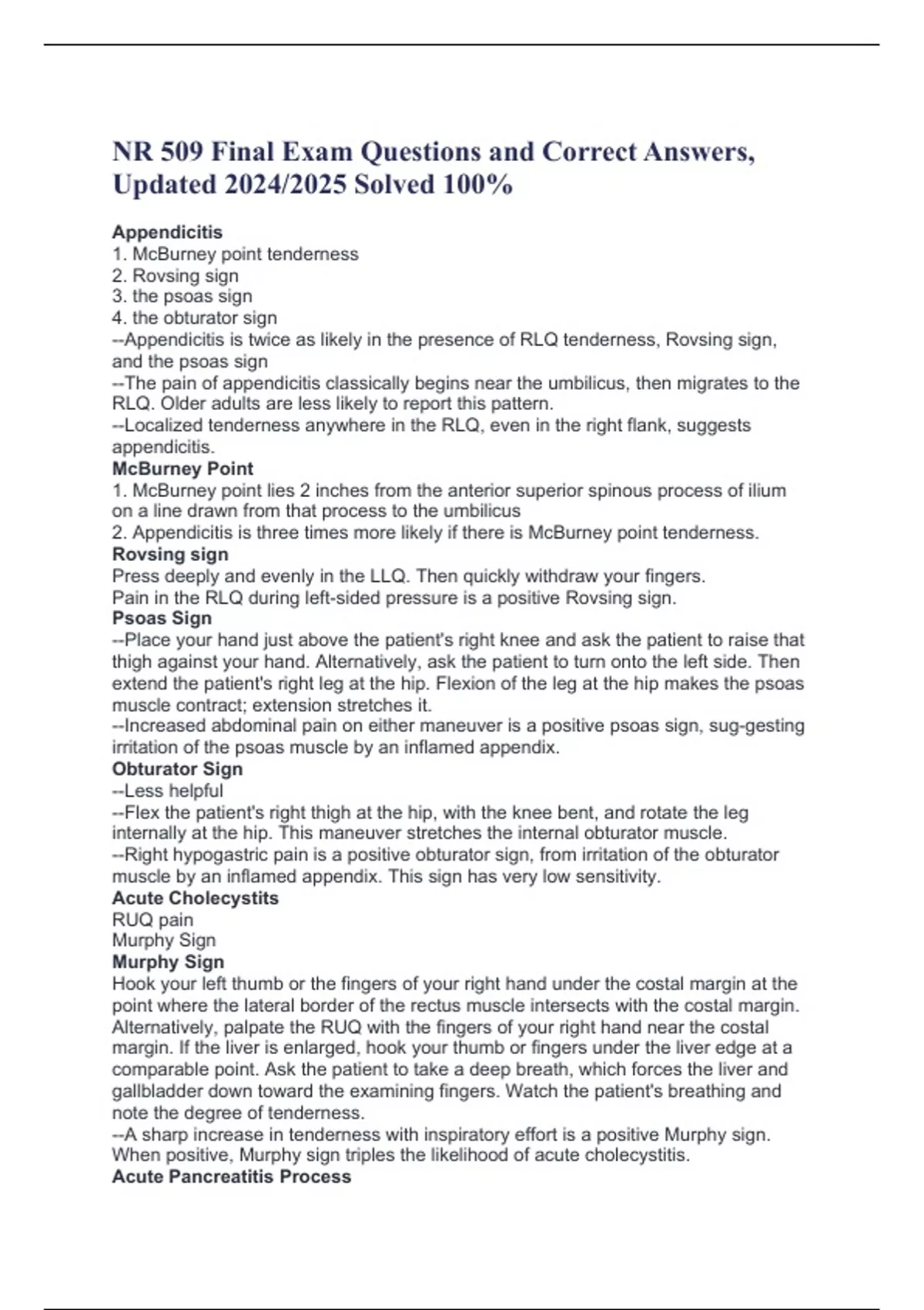 NR 509 Final Exam Questions and Correct Answers, Updated 2024/2025 Solved 100% - NR 509 - Stuvia US