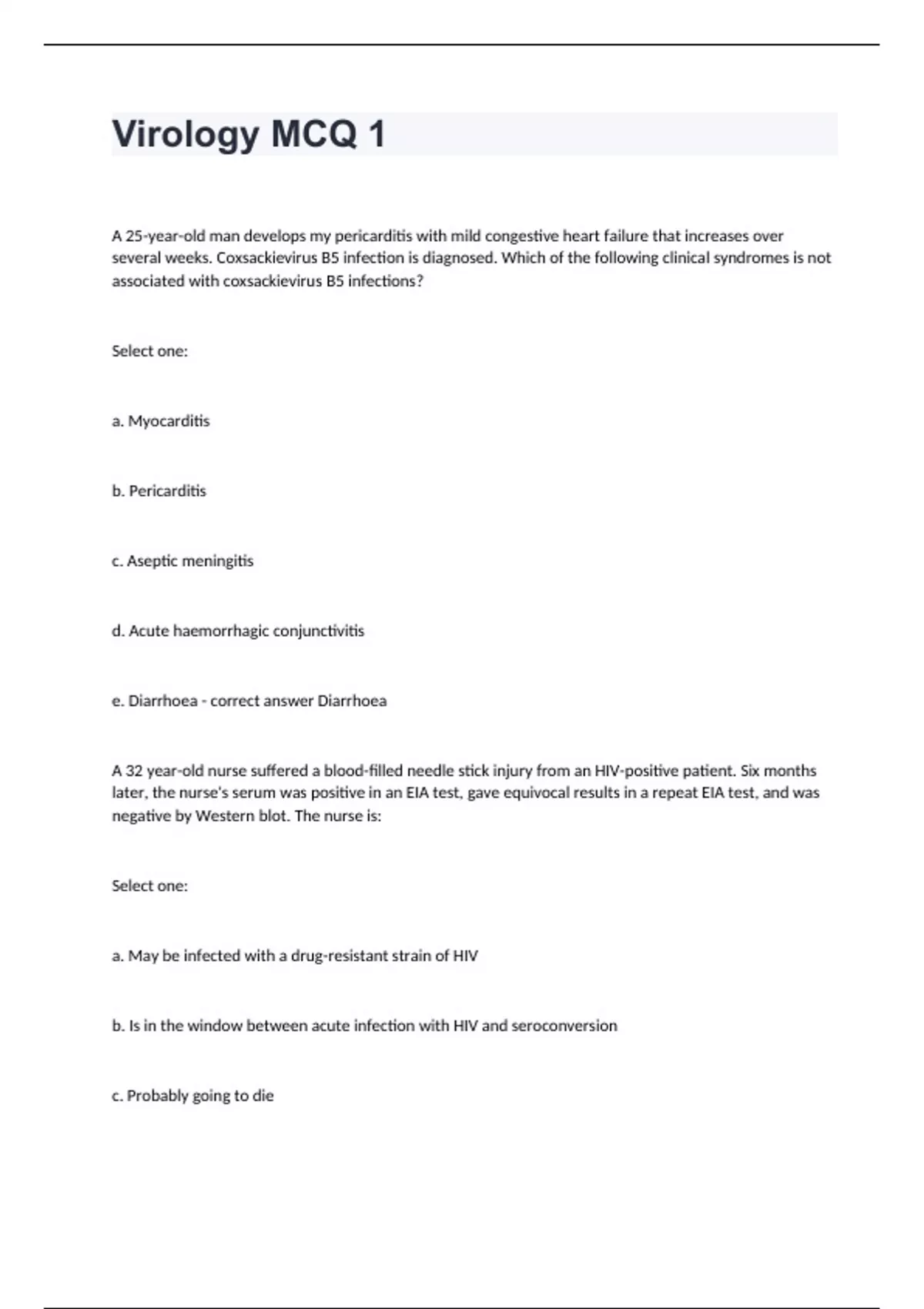 Virology MCQ 1 questions and answers graded A+ 2024 - Virology - Stuvia US