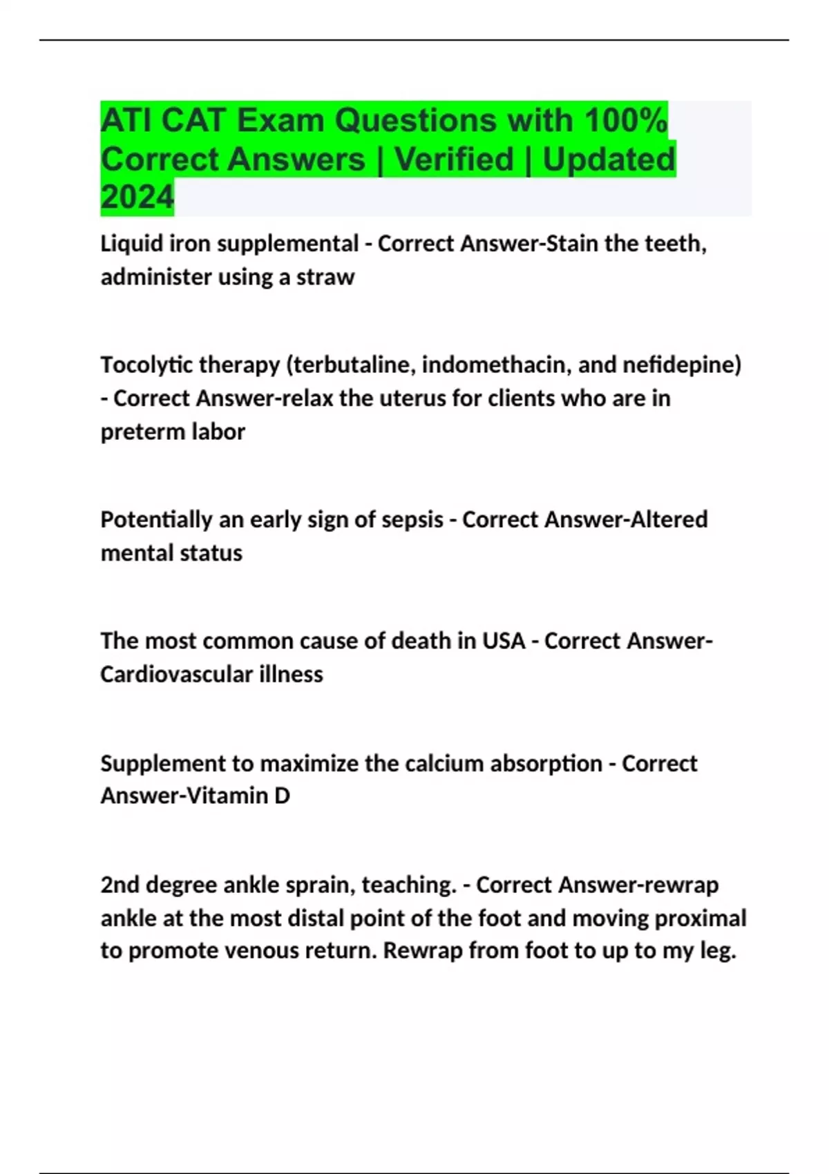 ATI CAT Exam Questions with 100% Correct Answers | Verified | Updated ...