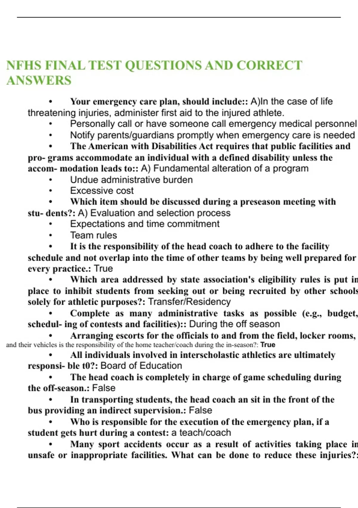 NFHS FINAL TEST Questions and Answers With Complete Guide - NFHS ...