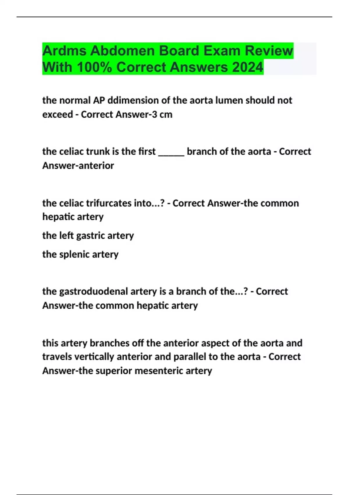 Ardms Abdomen Board Exam Review With 100% Correct Answers 2024 - Ardms ...