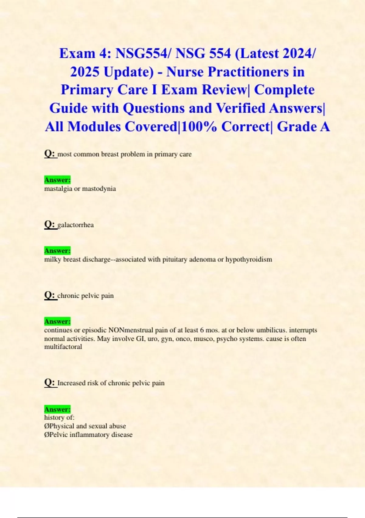 Exam 4: NSG554/ NSG 554 (Latest 2024/ 2025 Update) - Nurse ...