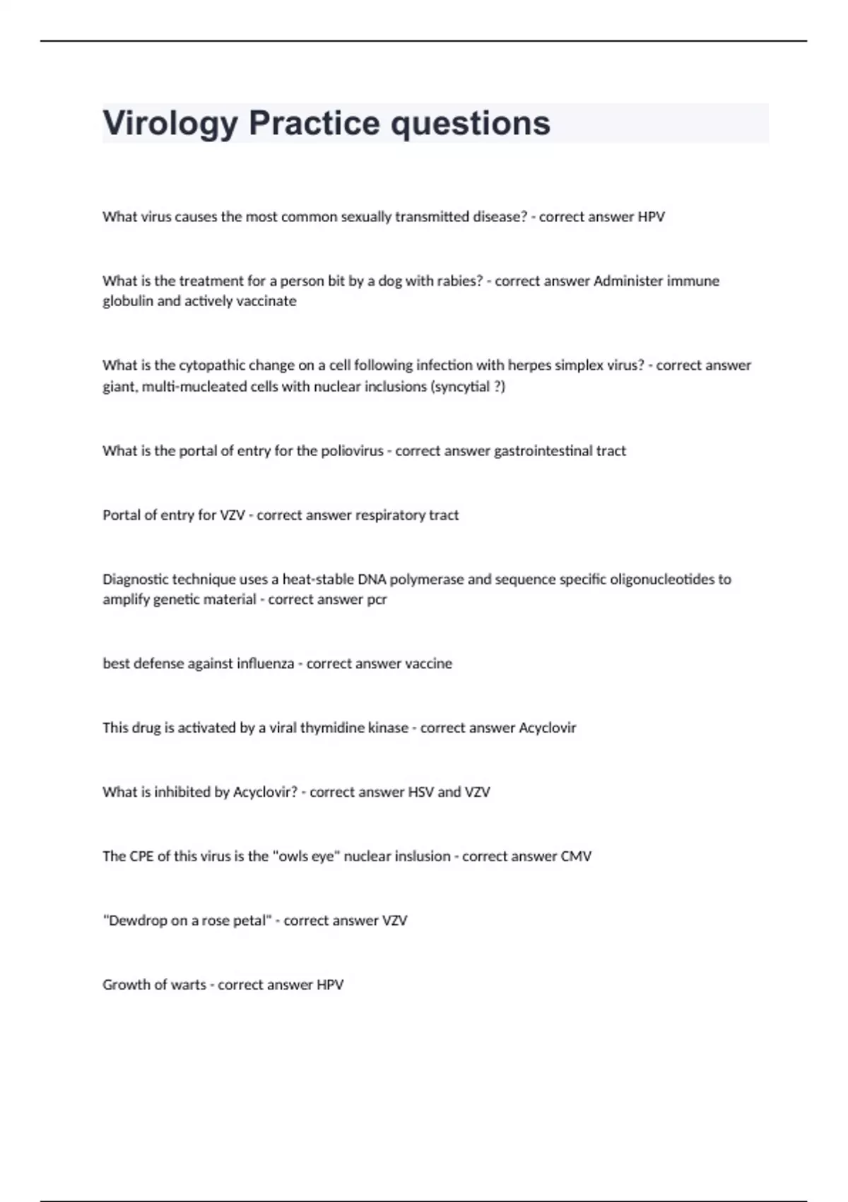Virology Practice questions with correct answers 2024 - Virology ...