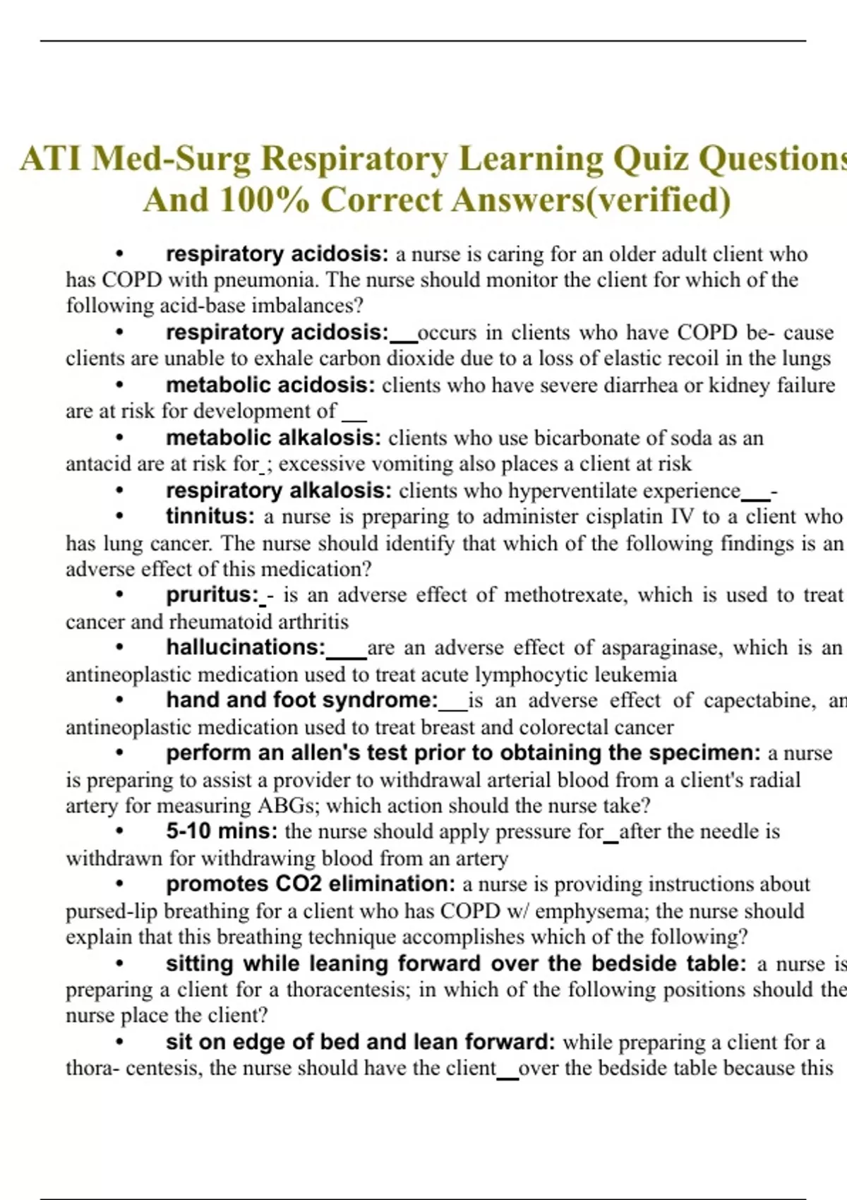 ATI learning system Respiratory 2024 Questions and Answers Verified ...
