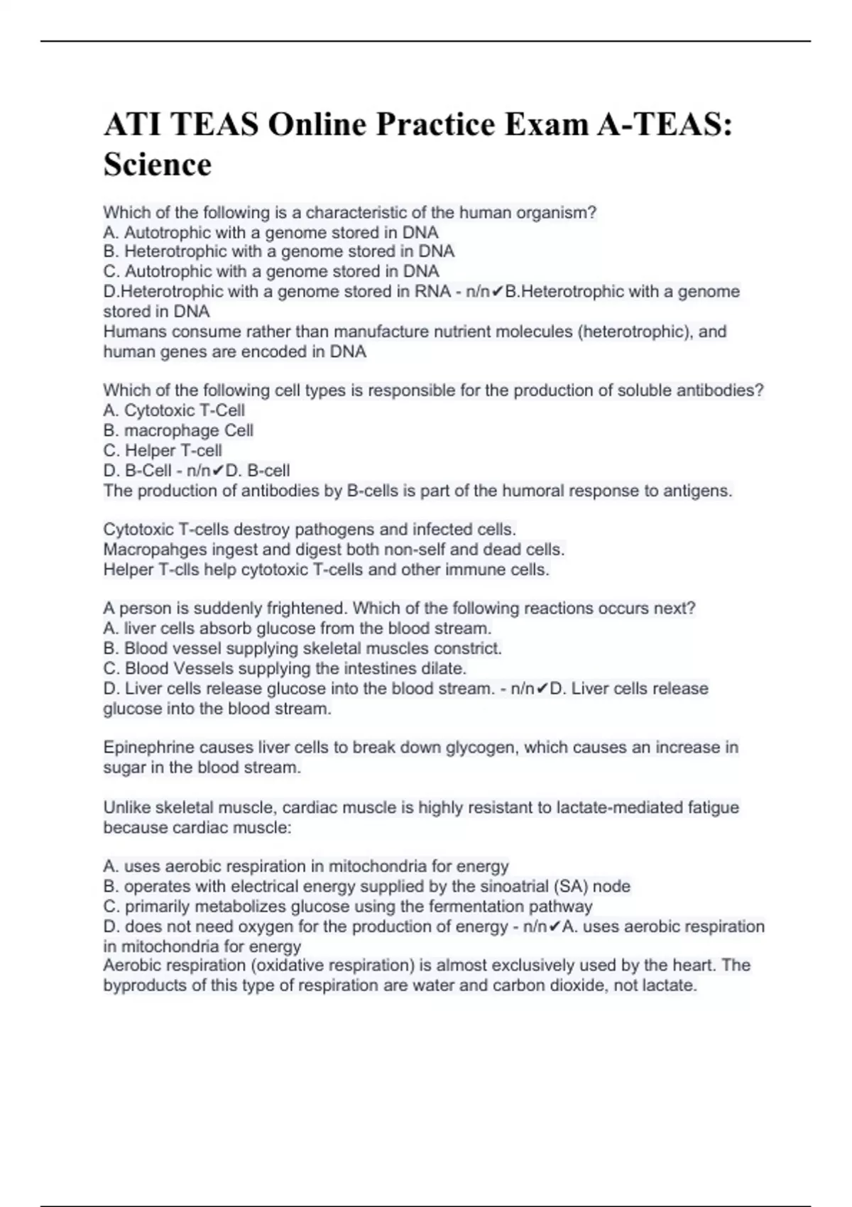 ATI TEAS Online Practice Exam A-TEAS: Science - Nursing course - Stuvia US