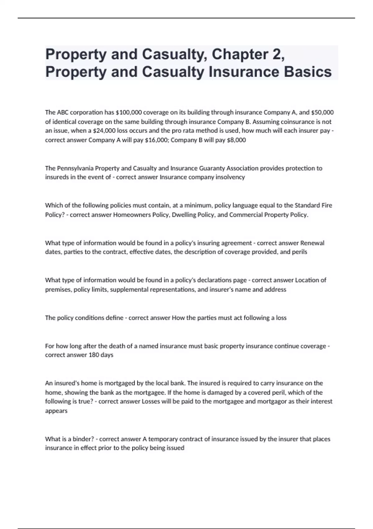 Property and Casualty, Chapter 2, Property and Casualty Insurance ...