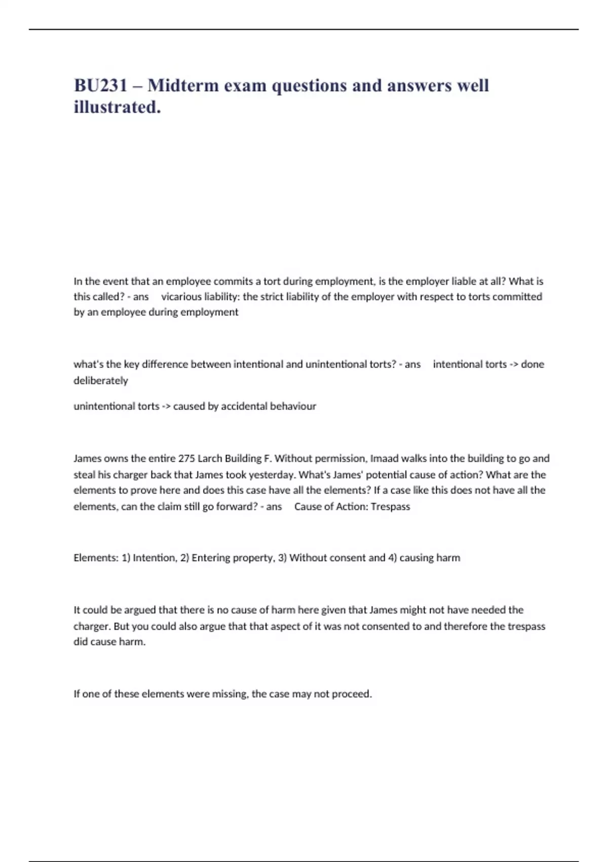 BU231 – Midterm exam questions and answers well illustrated. - BU231 ...