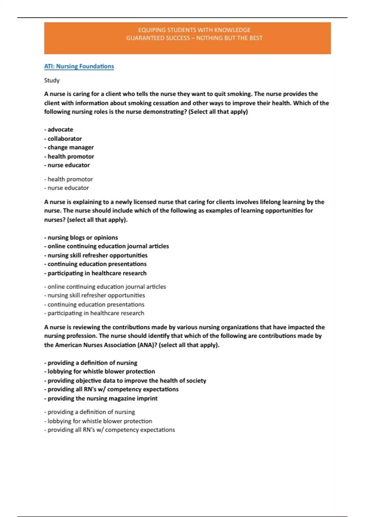 ATI: Nursing Foundations questions with all the correct answers(Latest ...