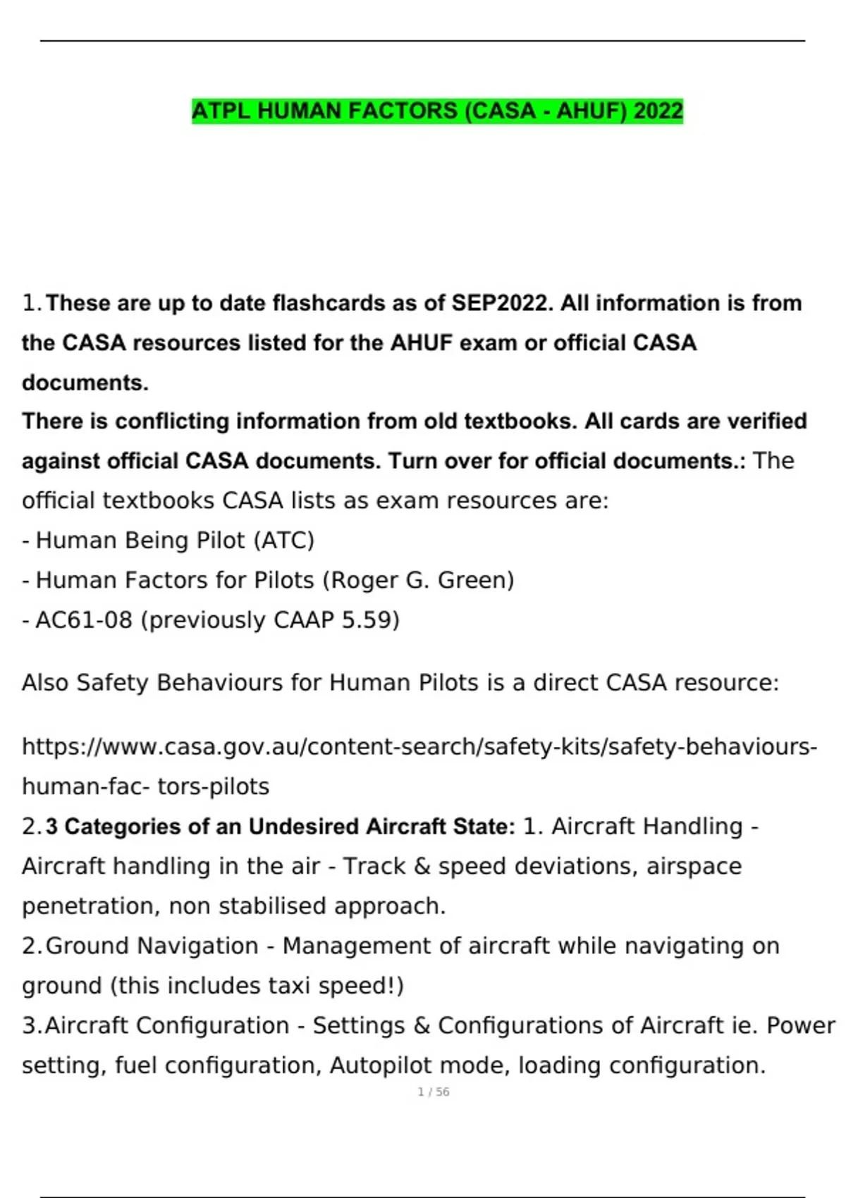 ATPL HUMAN FACTORS (CASA - AHUF) 2024 with complete solution - ATPL ...