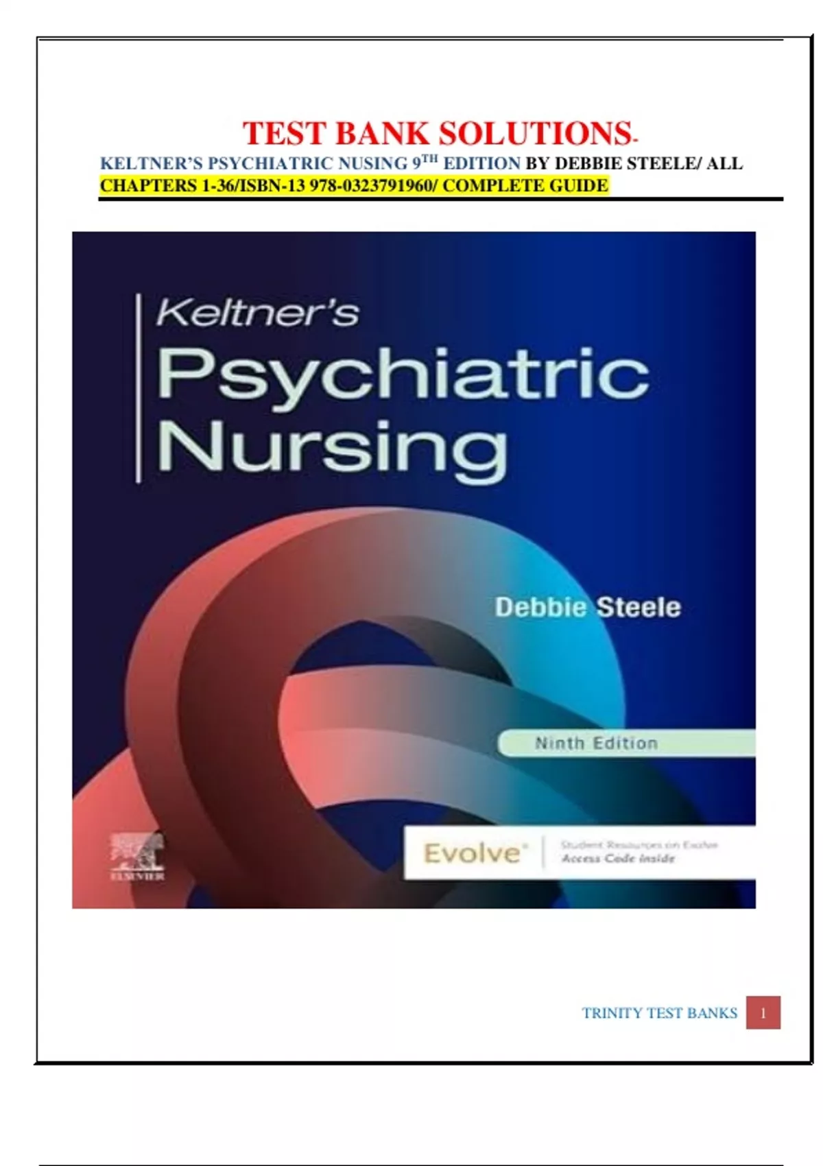 TEST BANK SOLUTIONS- KELTNER’S PSYCHIATRIC NUSING 9TH EDITION BY DEBBIE ...