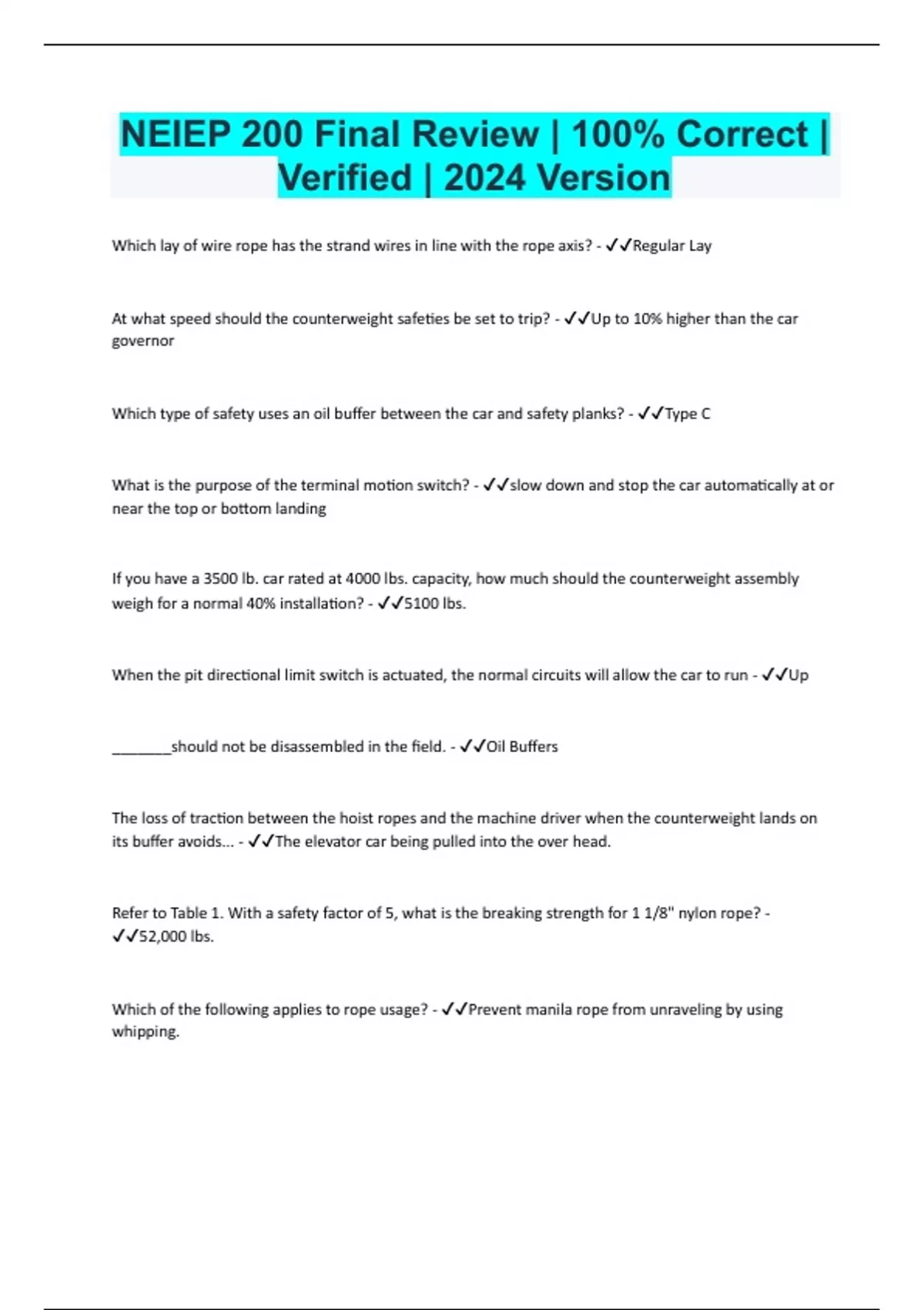 NEIEP 200 Final Review | 100% Correct | Verified | 2024 Version - NEIEP ...