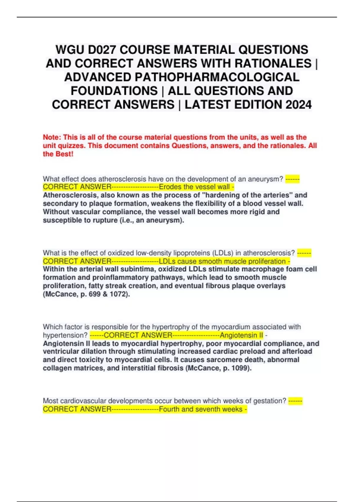 WGU D027 COURSE MATERIAL QUESTIONS AND CORRECT ANSWERS WITH RATIONALES ...