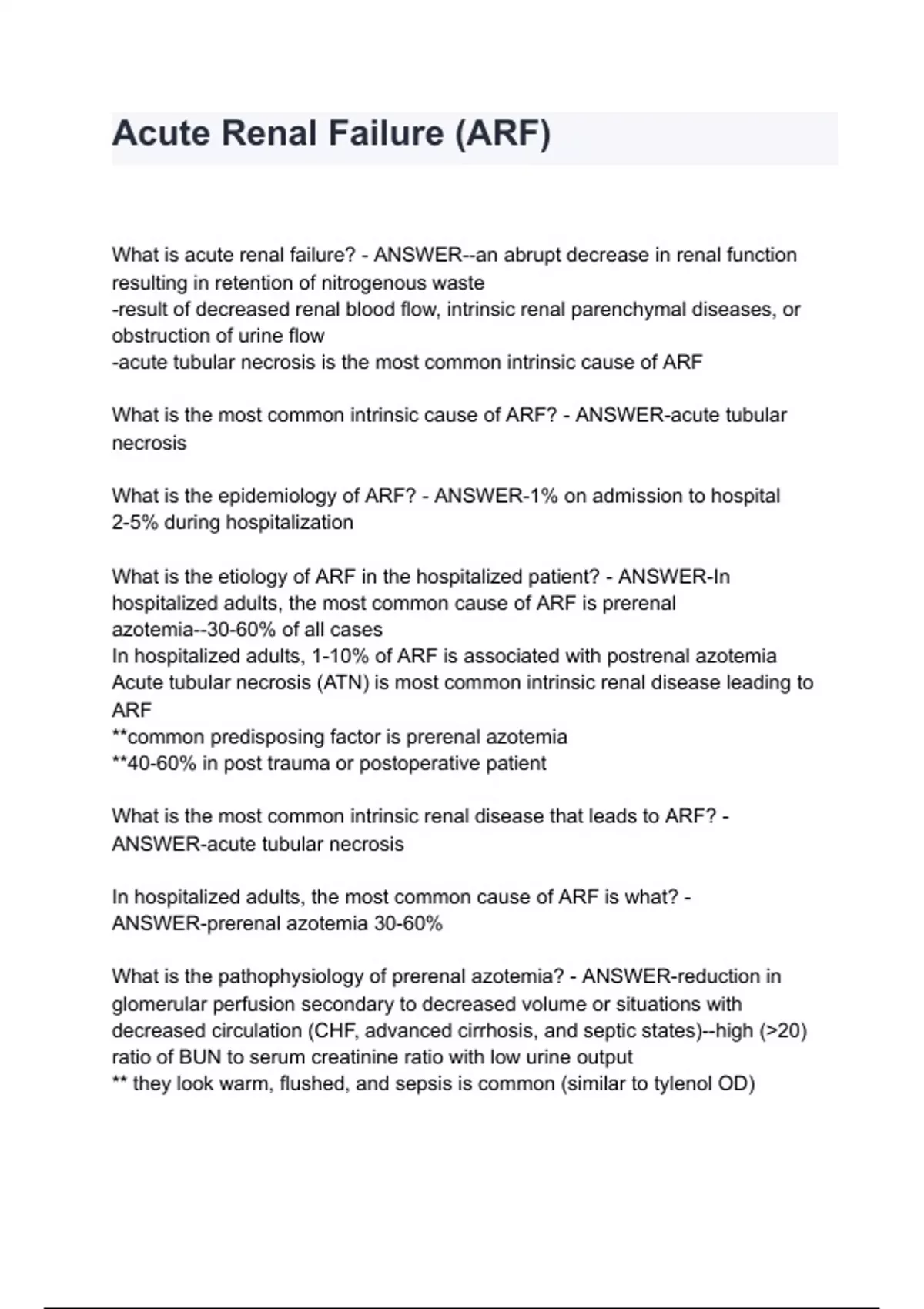 Acute Renal Failure (ARF) questions and answers - Acute Renal Failure ...
