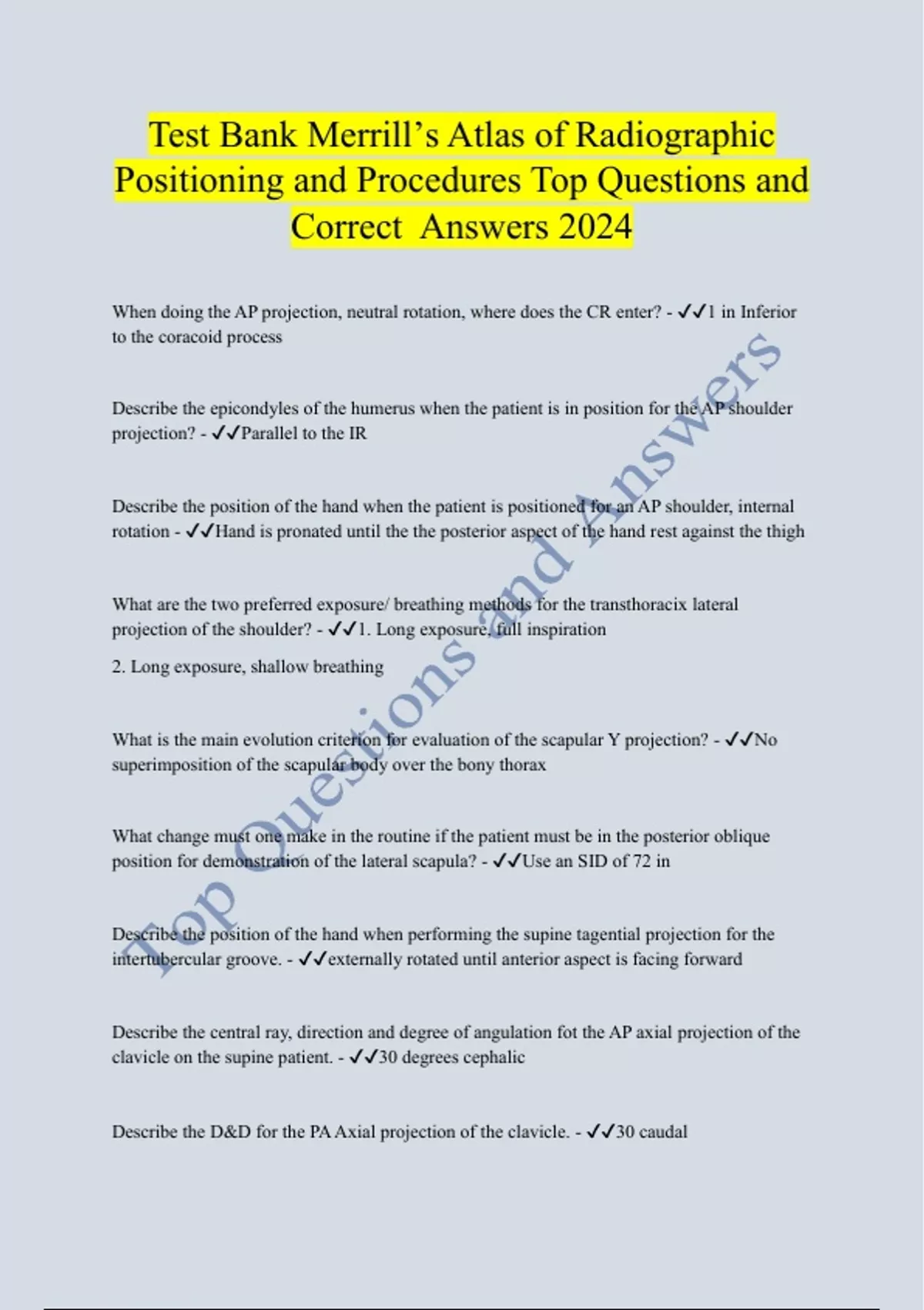 Test Bank Merrill’s Atlas of Radiographic Positioning and Procedures ...