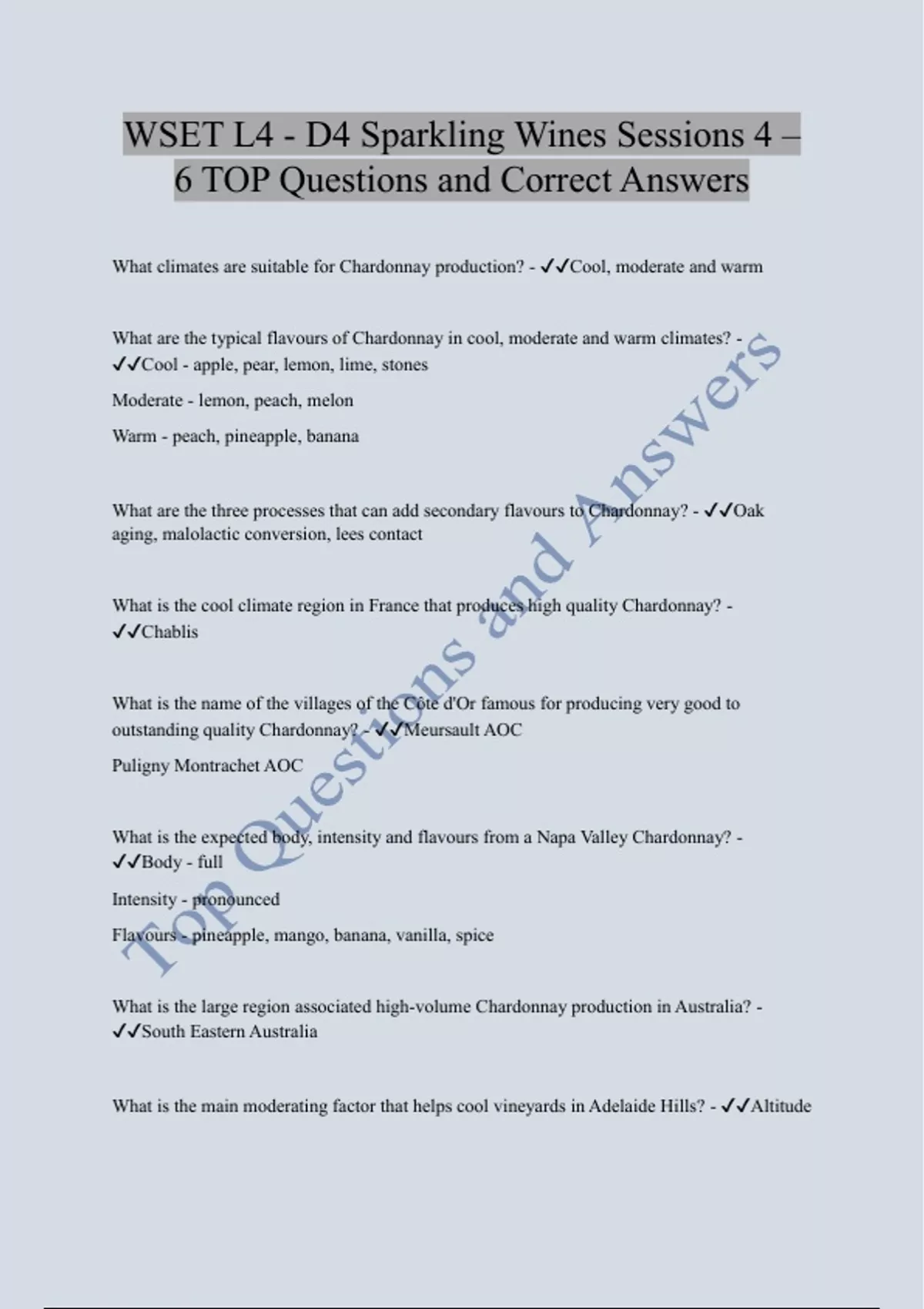 WSET Bundled Exam Questions WITH CORRECT Answers - Stuvia US