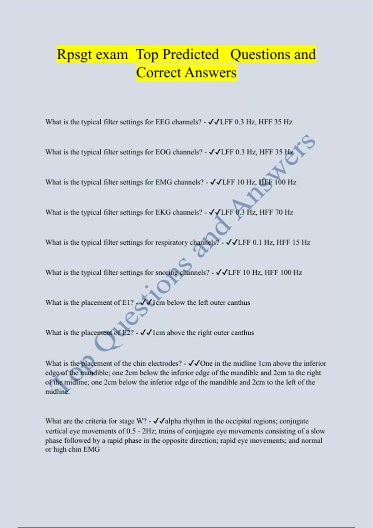 RPSGT BRPT Bundled Exam Questions WITH CORRECT Answers - Stuvia US