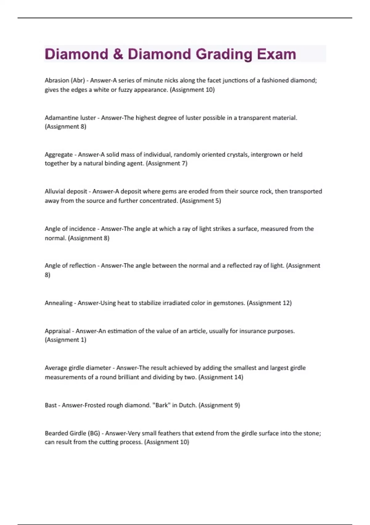 GIA Diamond & Diamond Grading exam (100% correct and graded A+) 469 ...