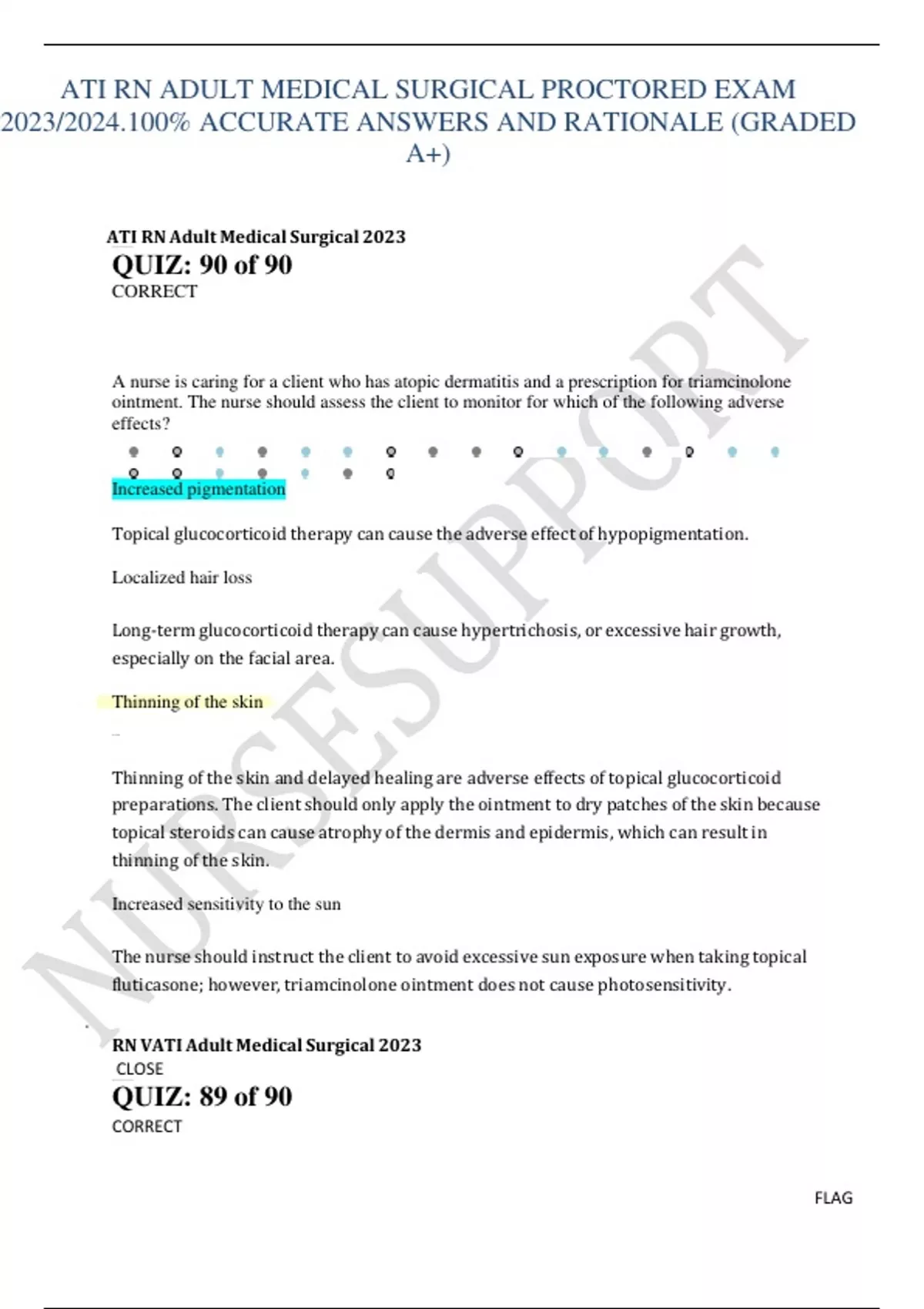 ATI RN ADULT MEDICAL SURGICAL PROCTORED EXAM 2023/2024.100% ACCURATE ...