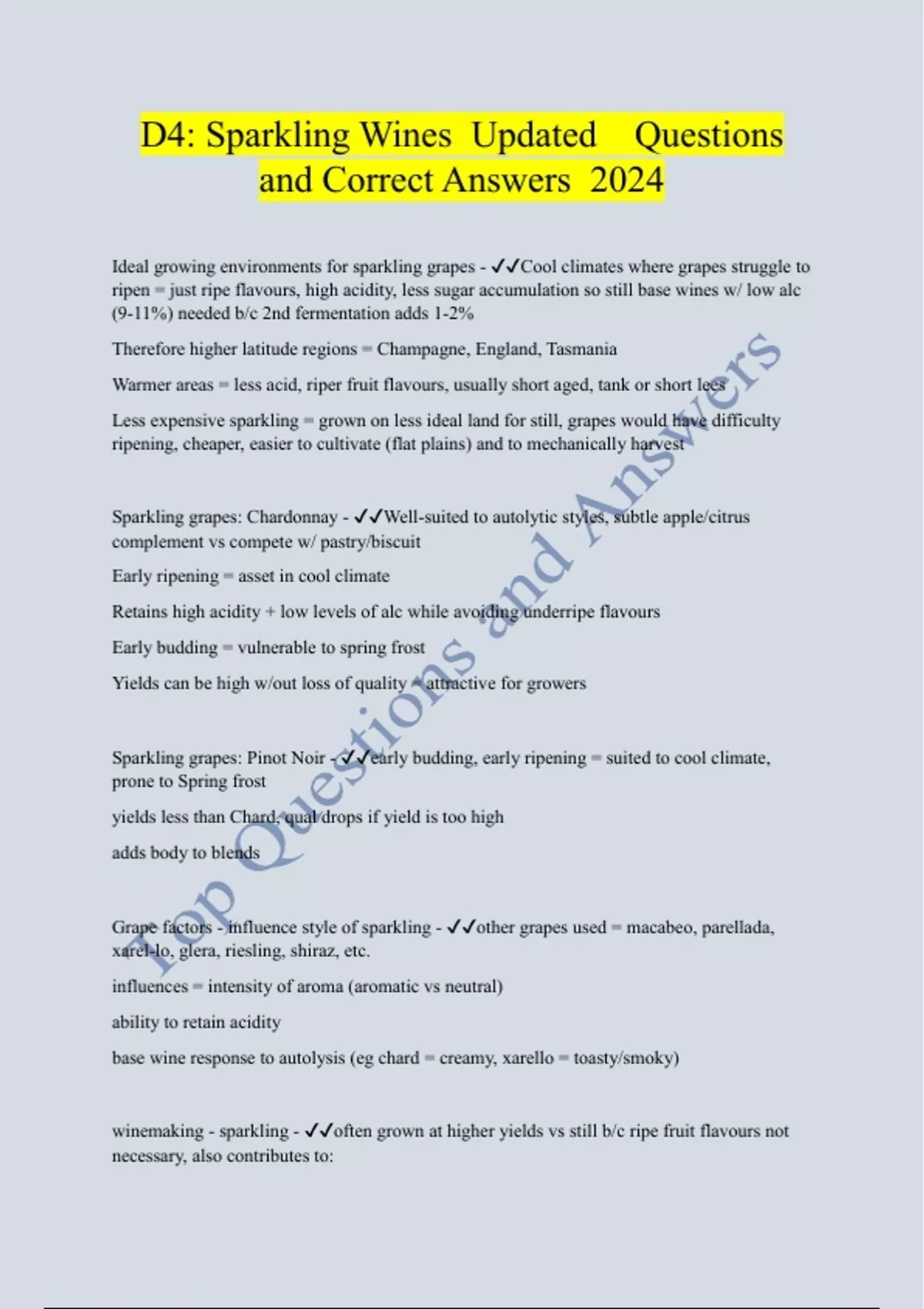 D4: Sparkling Wines Updated Questions and Correct Answers 2024 ...