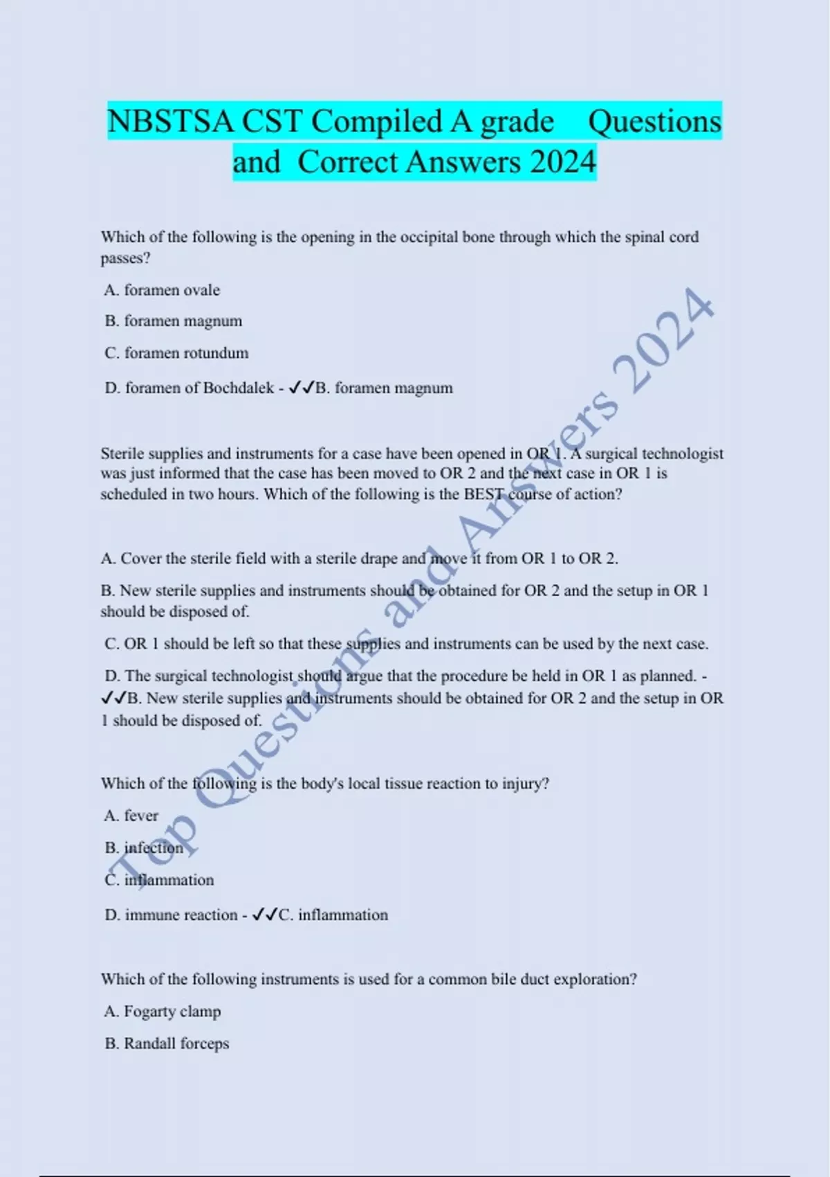NBSTSA CST Compiled A grade Questions and Correct Answers 2024 - NBSTSA ...