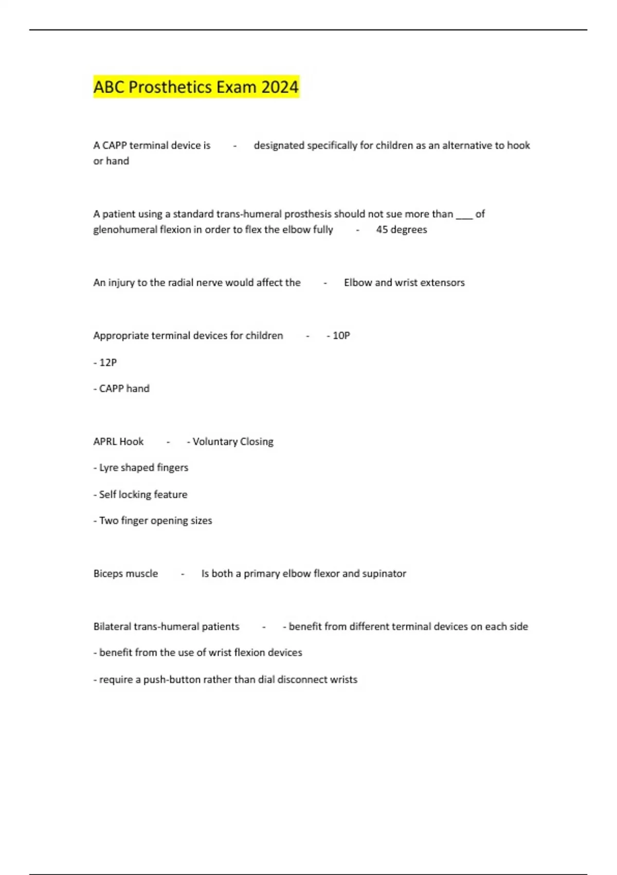 ABC Prosthetics Exam 2024 with correct answers - ABC Prosthetic - Stuvia UK