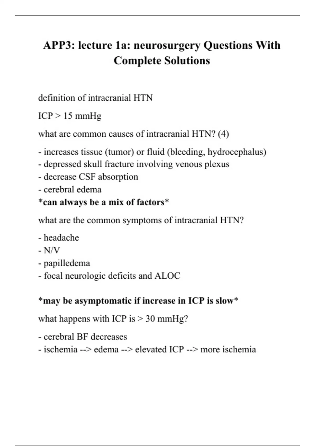 APP3: lecture 1a: neurosurgery Questions With Complete Solutions - APP3 ...
