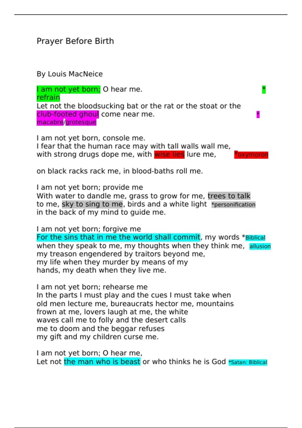 Revision Notes on "Prayer Before Birth" iGCSE English Literature ...