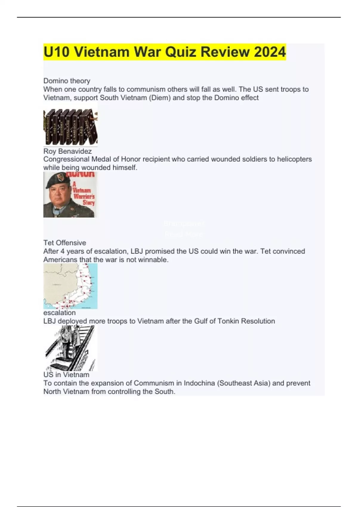 U10 Vietnam War Quiz Review 2024 - U10 Vietnam War - Stuvia US