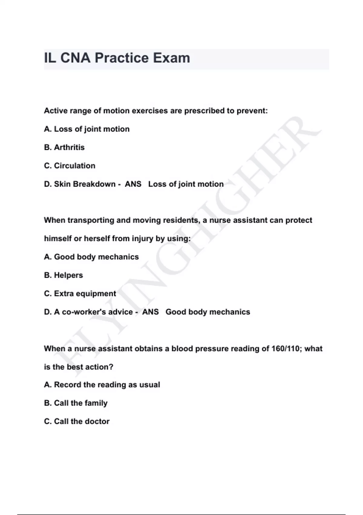 IL CNA Practice Exam QUESTIONS & ANSWERS 2024 ( A+ GRADED 100% VERIFIED ...
