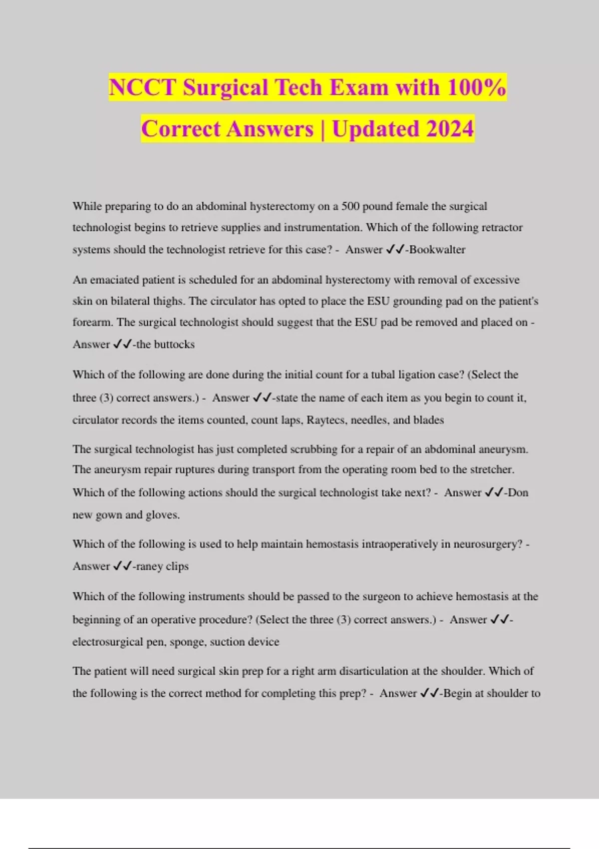 NCCT Surgical Tech Bundled Exams Questions and Answers | 100% Verified ...