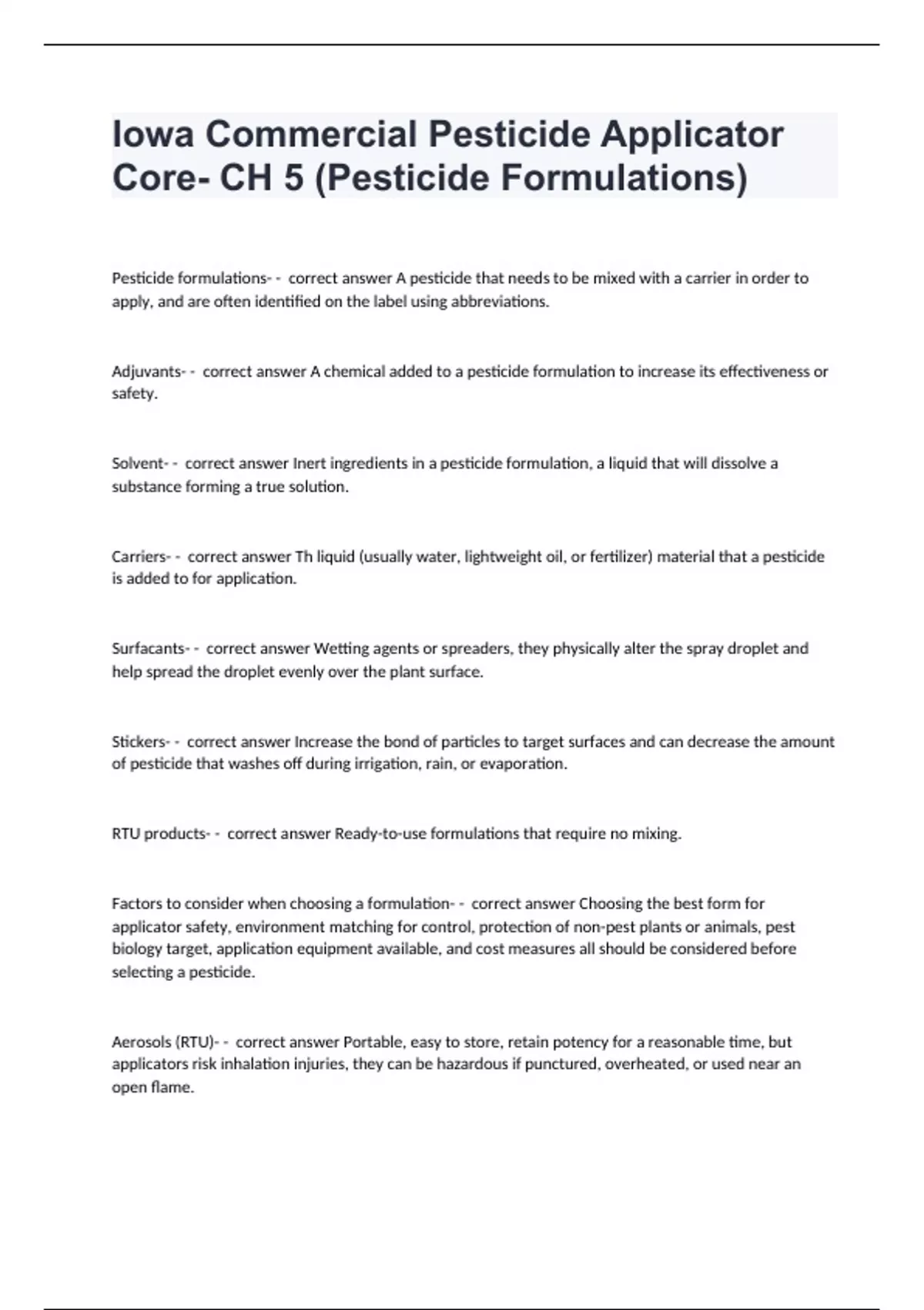 Iowa Commercial Pesticide Applicator Core- CH 5 (Pesticide Formulations ...