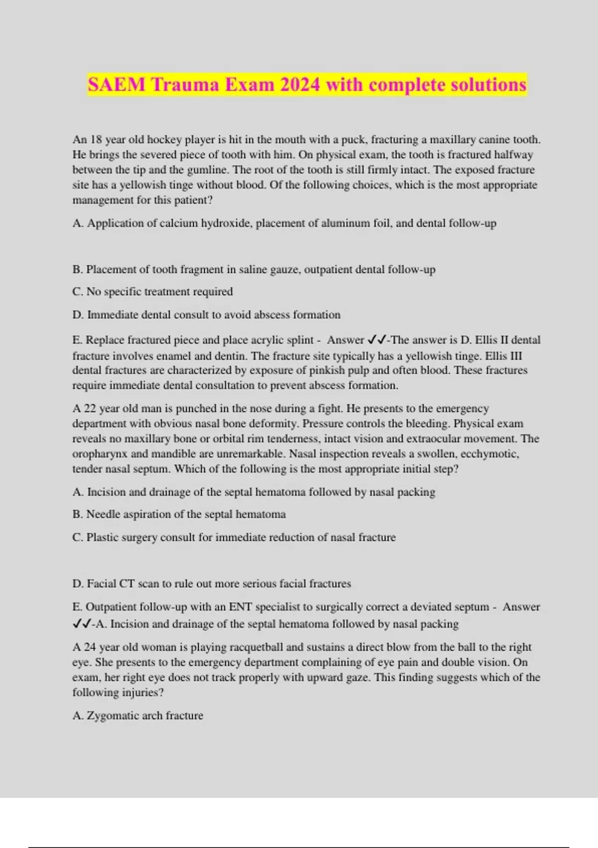 SAEM Trauma Exam 2024 with complete solutions - SAEM - Stuvia US