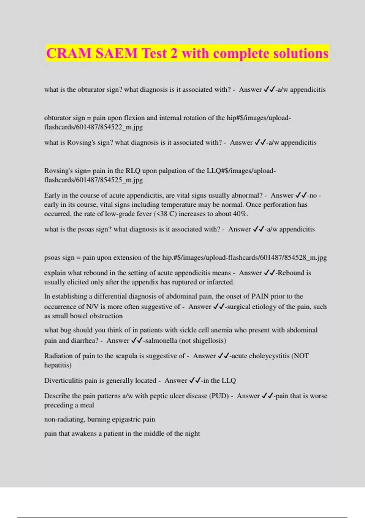 CRAM SAEM Test 2 with complete solutions - SAEM - Stuvia US