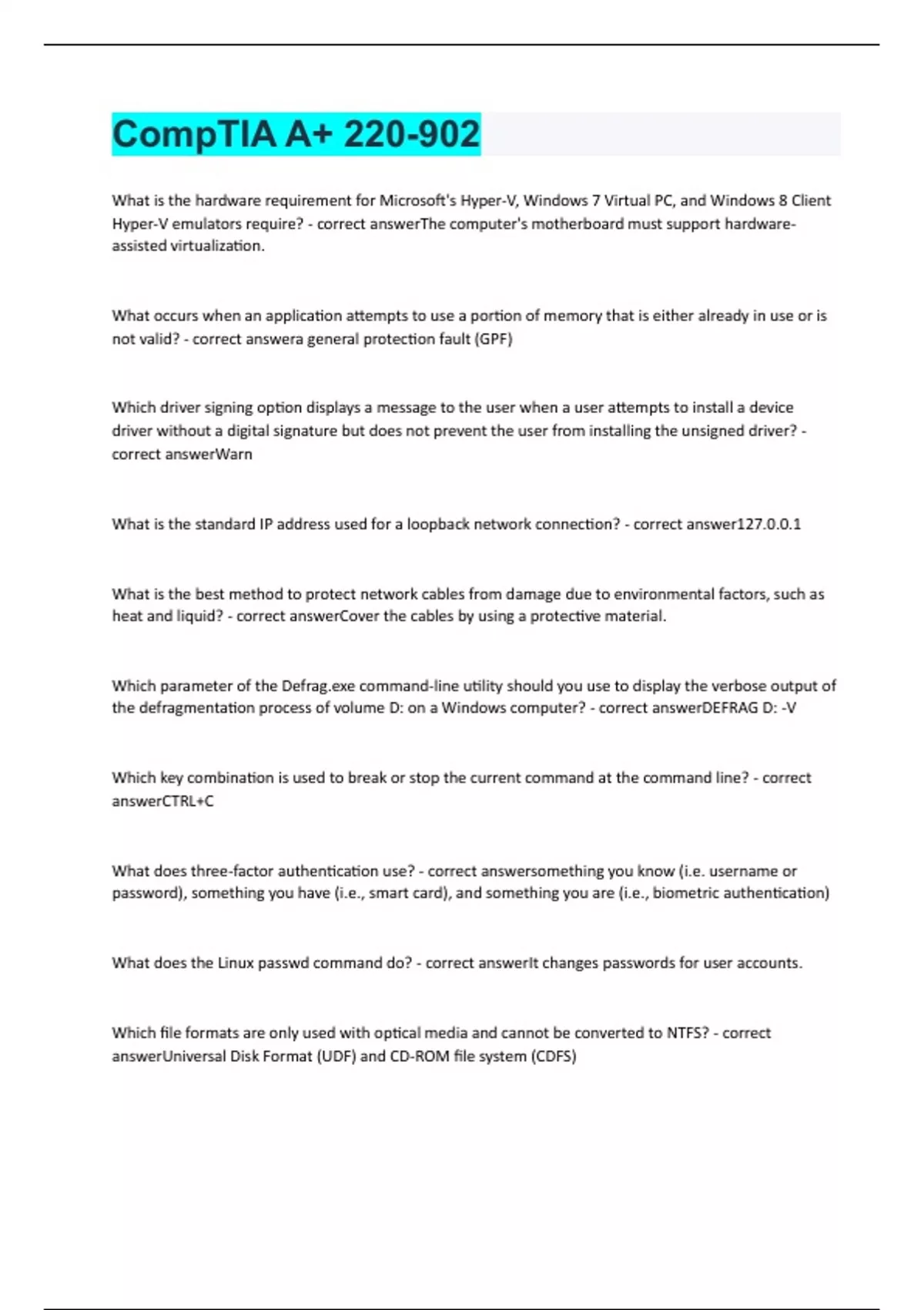 CompTIA A+ 220-902 Question and answers latest update - A+ 220 902 ...