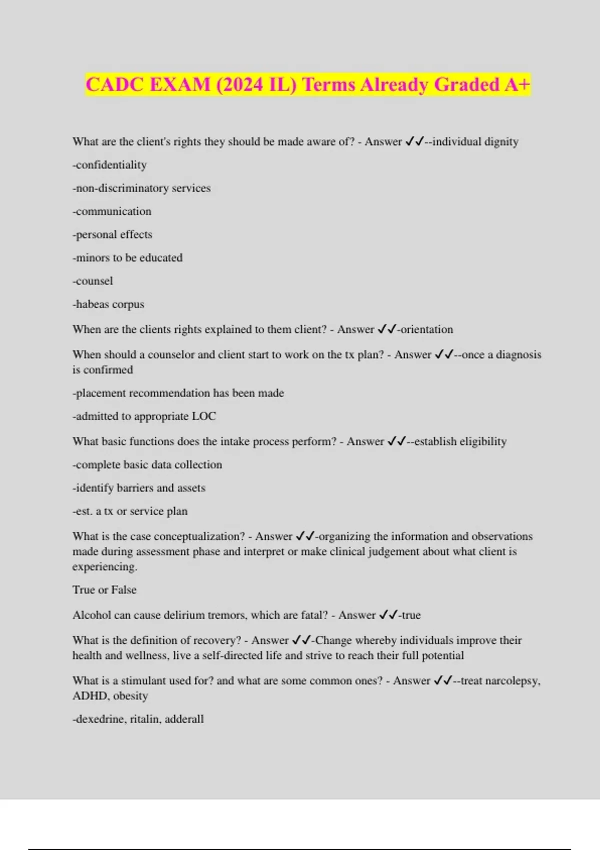 CADC EXAM (2024 IL) Terms Already Graded A+ - CADC Illinois Certified ...