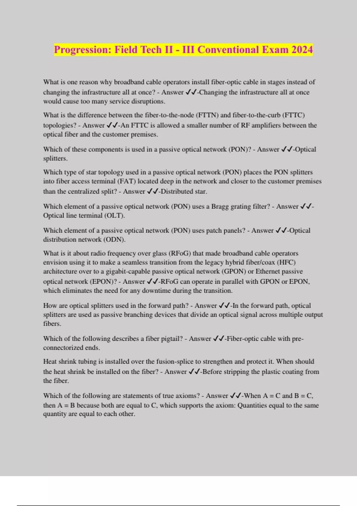 Progression: Field Tech II - III Conventional Exam 2024 - Progression Field Tech - Stuvia US