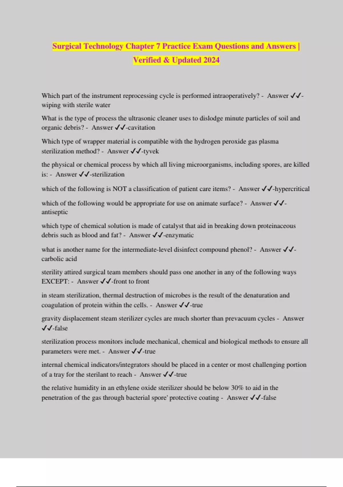 Surgical Technology Chapter 7 Practice Exam Questions and Answers ...