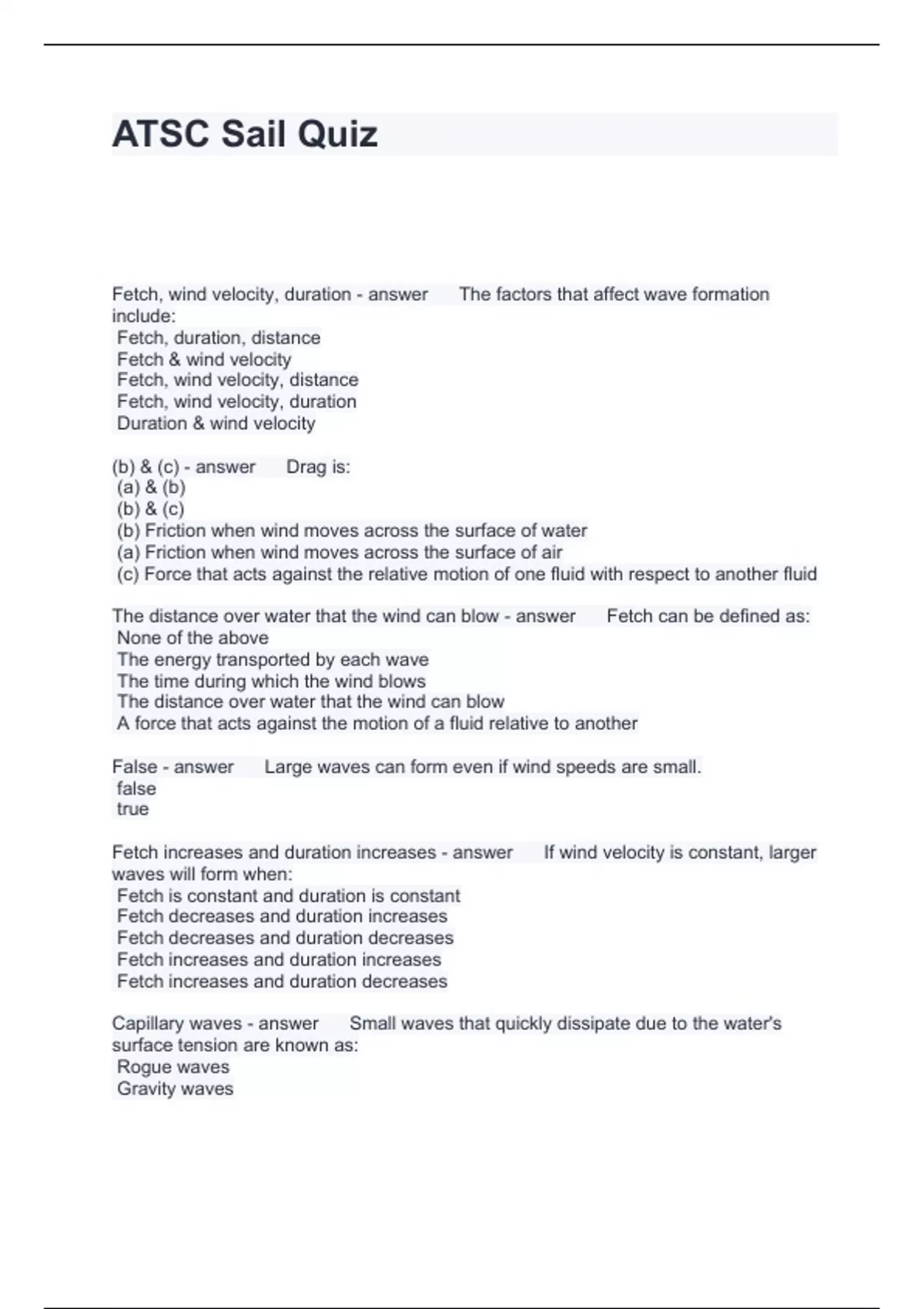 ATSC Sail Quiz Questions and Answers 2024 - ATSC - Stuvia US