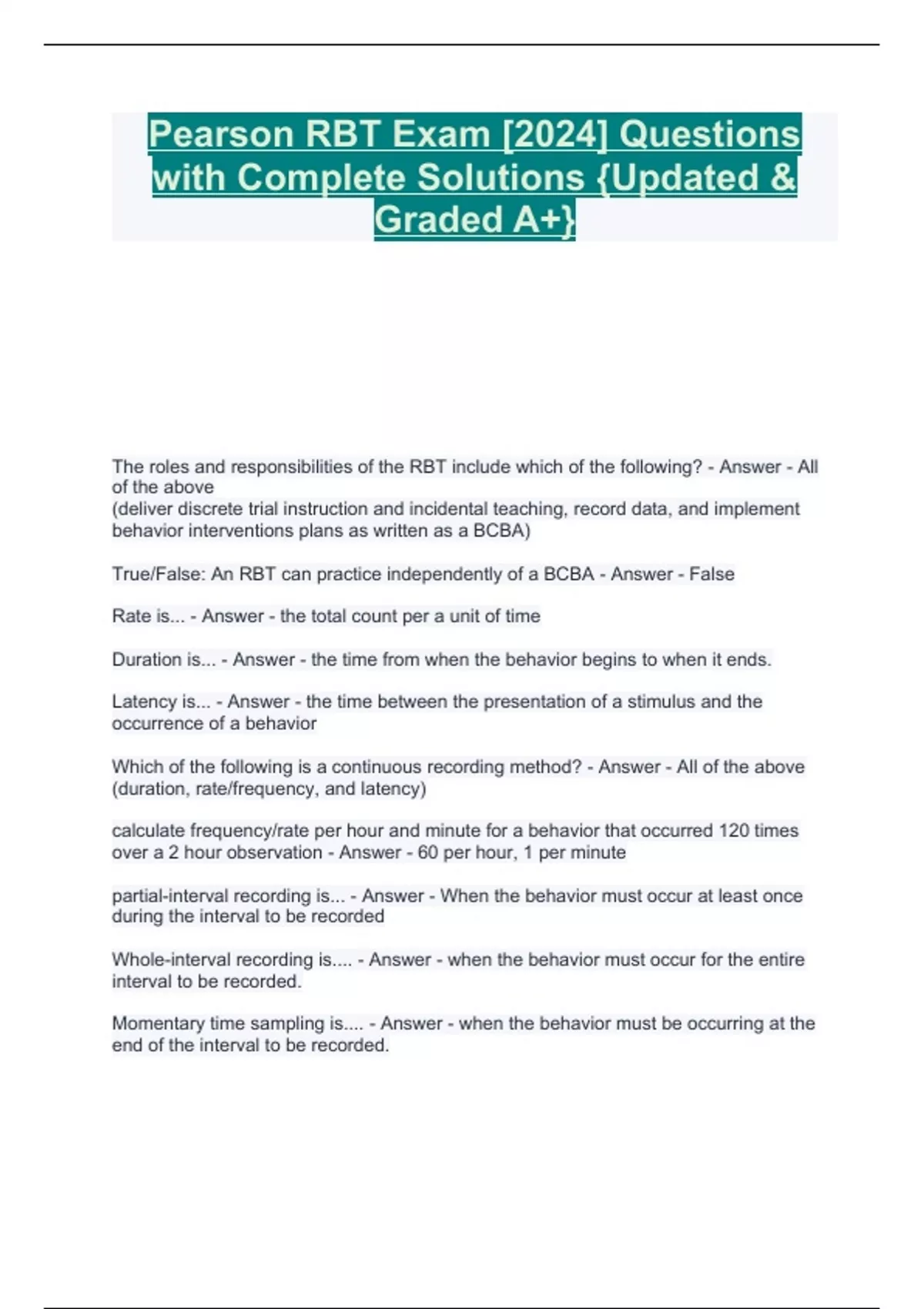 Pearson RBT Exam [2024] Questions with Complete Solutions {Updated ...