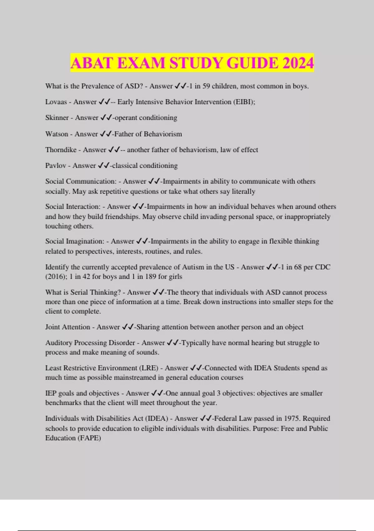 ABAT EXAM STUDY GUIDE 2024 WITH COMPLETE & UPDATED SOLUTIONS - ABAT - Stuvia US