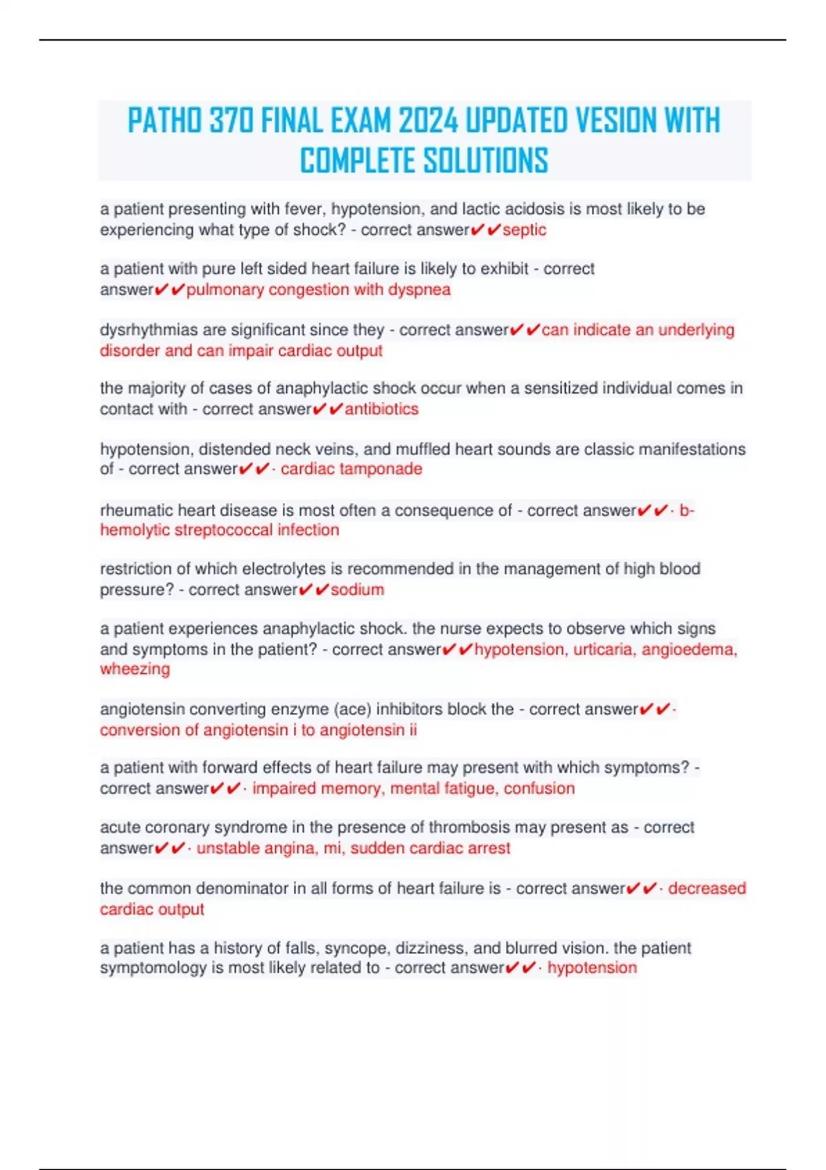 PATHO 370 FINAL EXAM 2024 UPDATED VERSION WITH COMPLETE SOLUTIONS ...