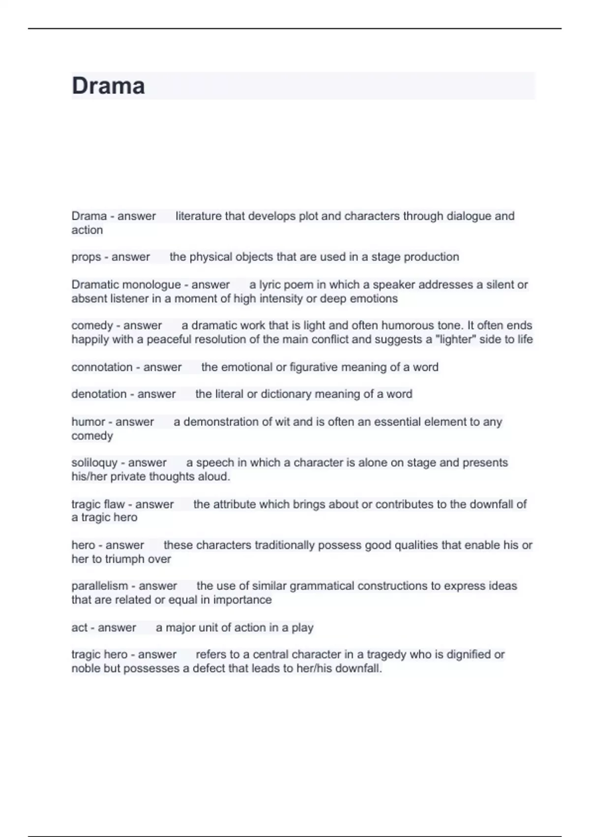 Drama Questions and Answers 100% Accurate - NCSSM - Stuvia US