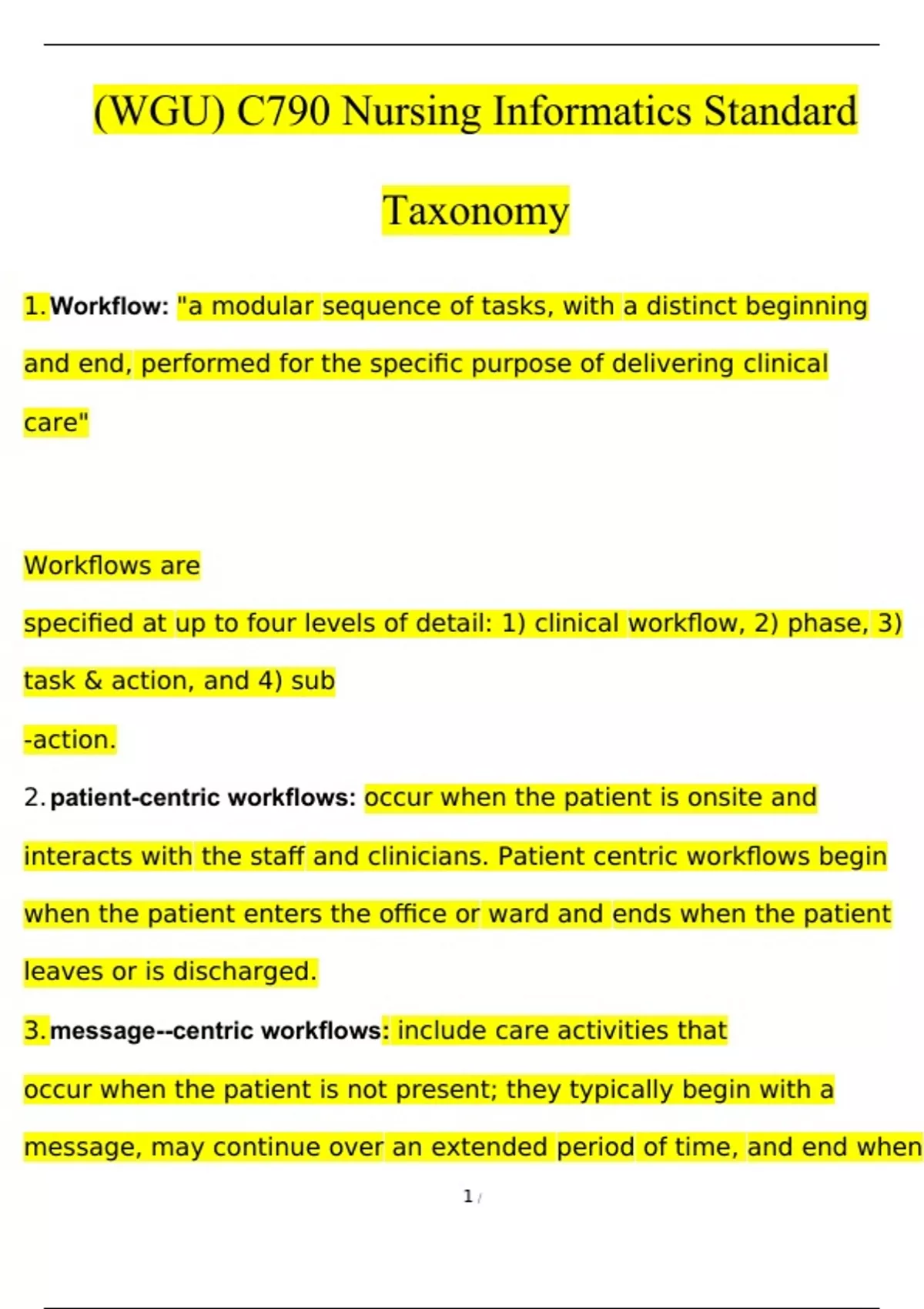 WGU C790 Nursing Informatics Standard Taxonomy Complete Latest Update ...