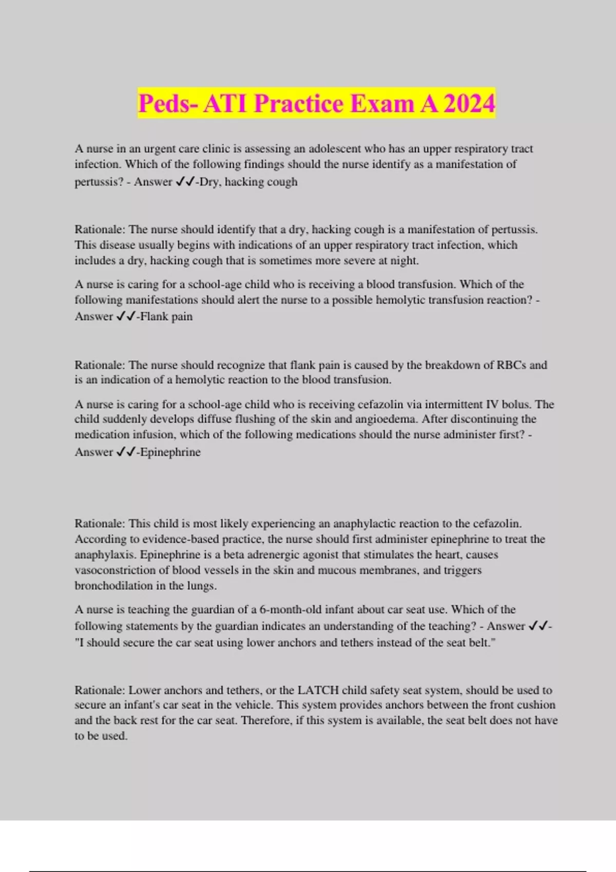 Peds- ATI Practice Exam A 2024 Questions and Answers | 100% Verified ...