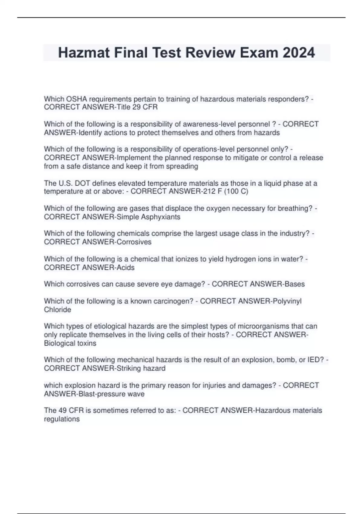 Hazmat Final Test Review Exam 2024 - Hazmat - Stuvia US