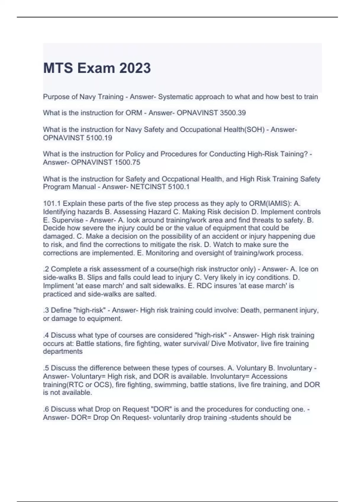 MTS Exam 2023/2024 Questions with correct Answers - MTS - Stuvia US