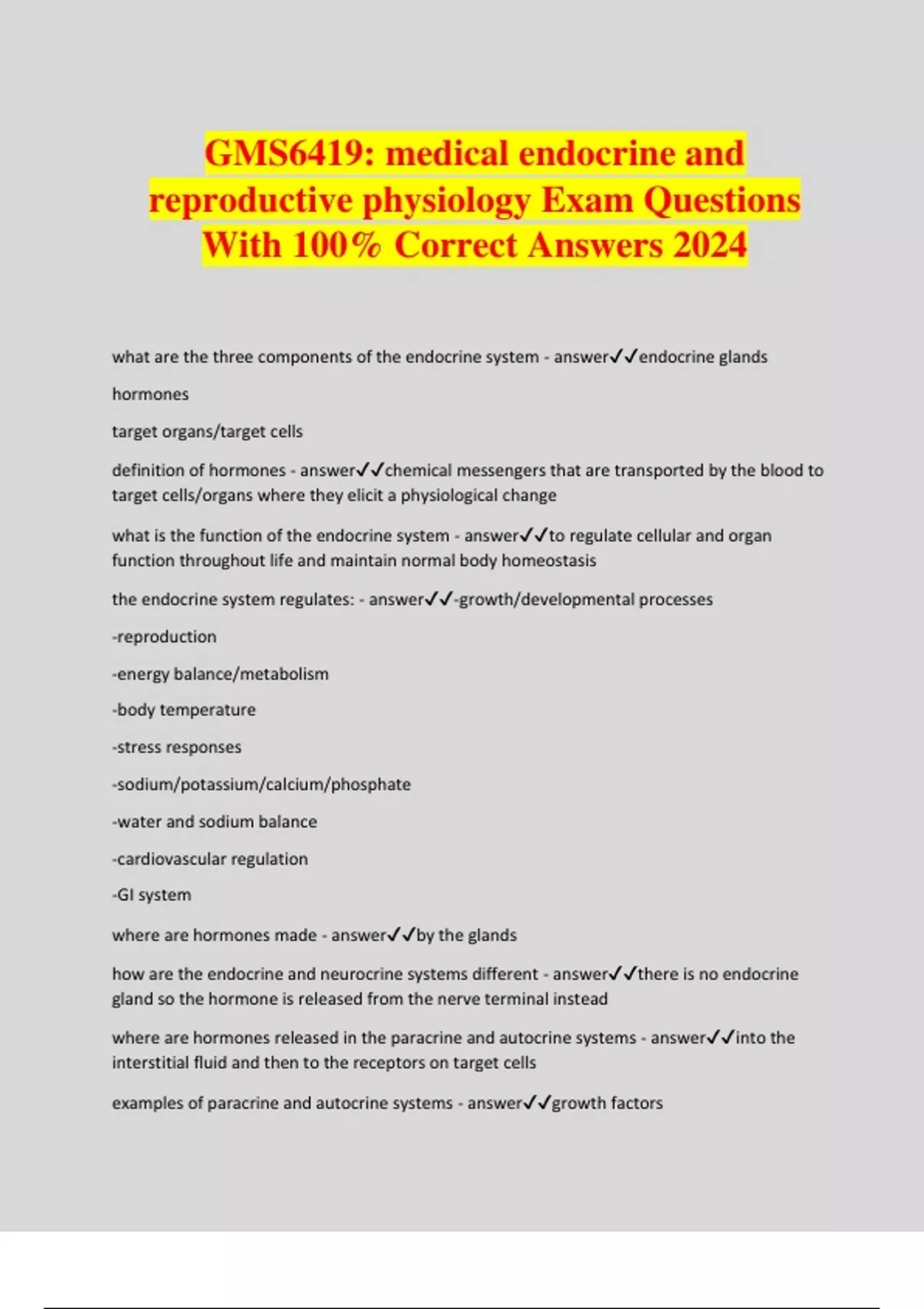 GMS6419: medical endocrine and reproductive physiology Exam Questions With 100% Correct Answers ...