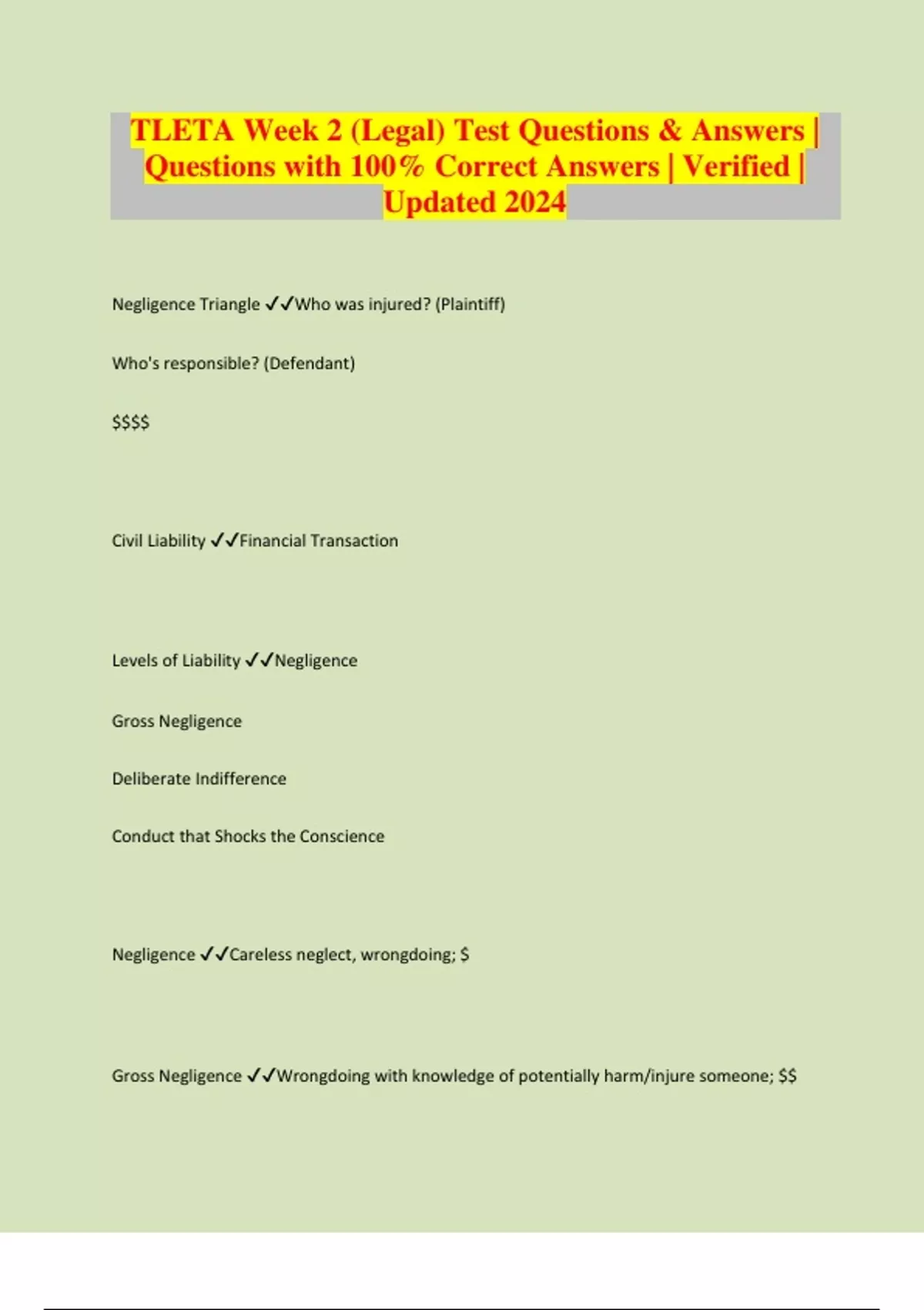 TLETA Week 2 (Legal) Test Questions & Answers | Questions with 100% ...