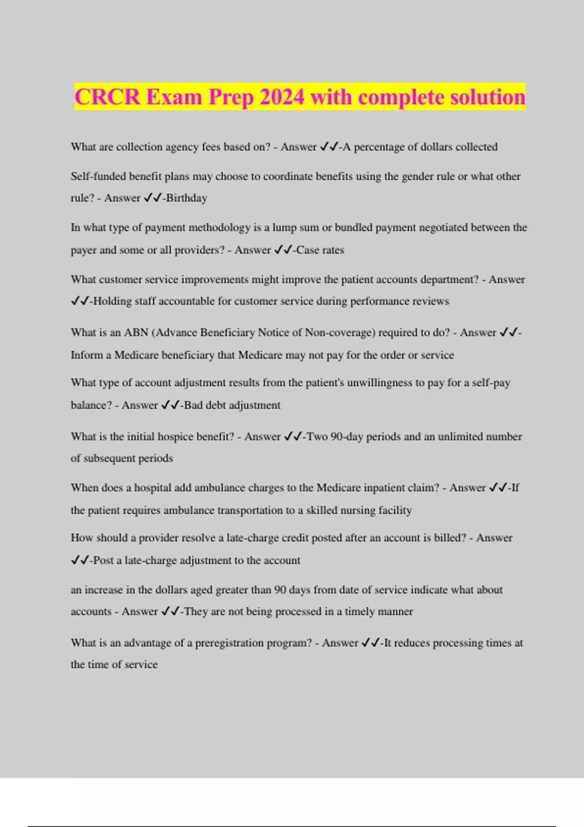 CRCR Exam Prep 2024 with complete solution - Certified Revenue Cycle ...